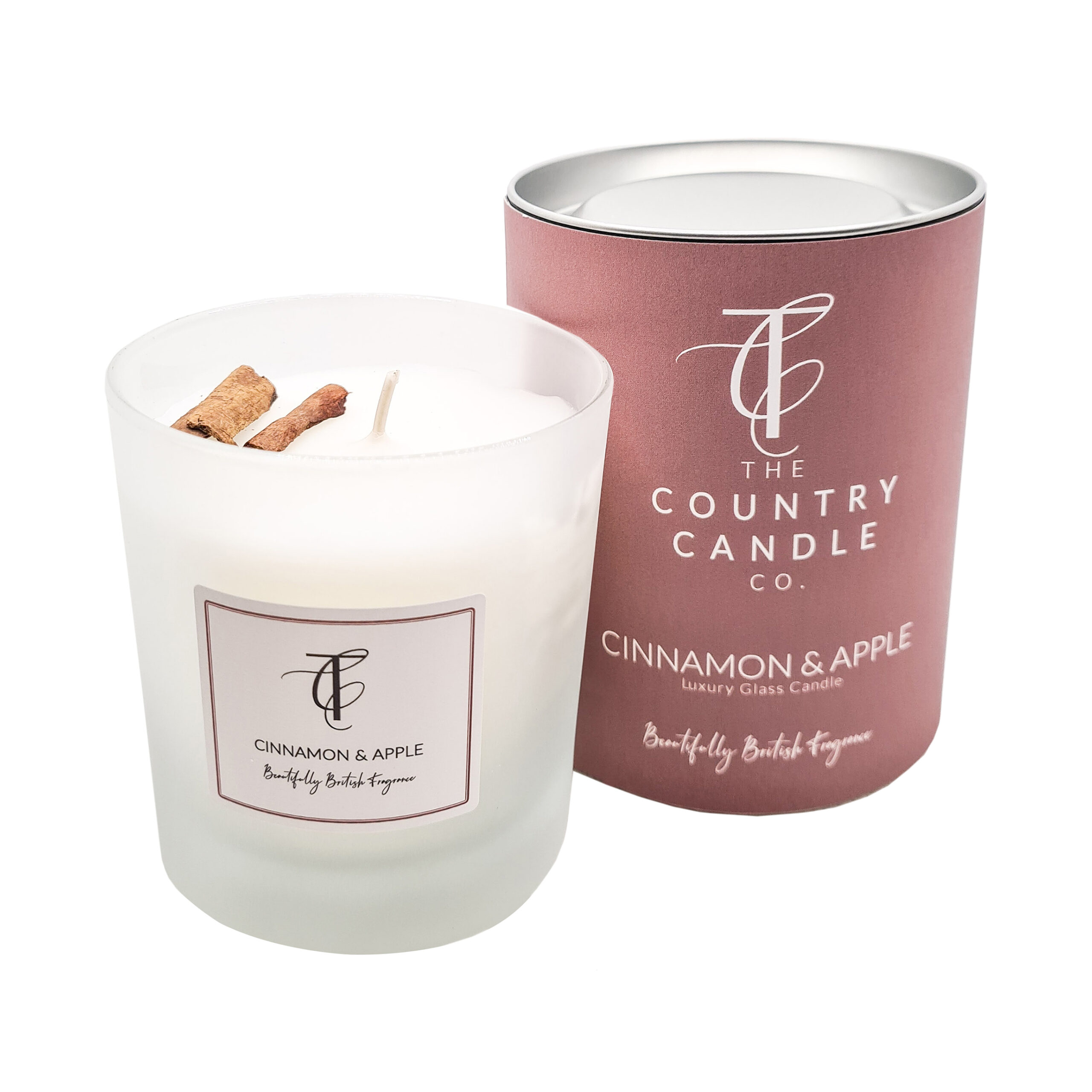 SEASONAL PASTELS-Cinnamon & Apple Glass Candle - The Country Candle Co.