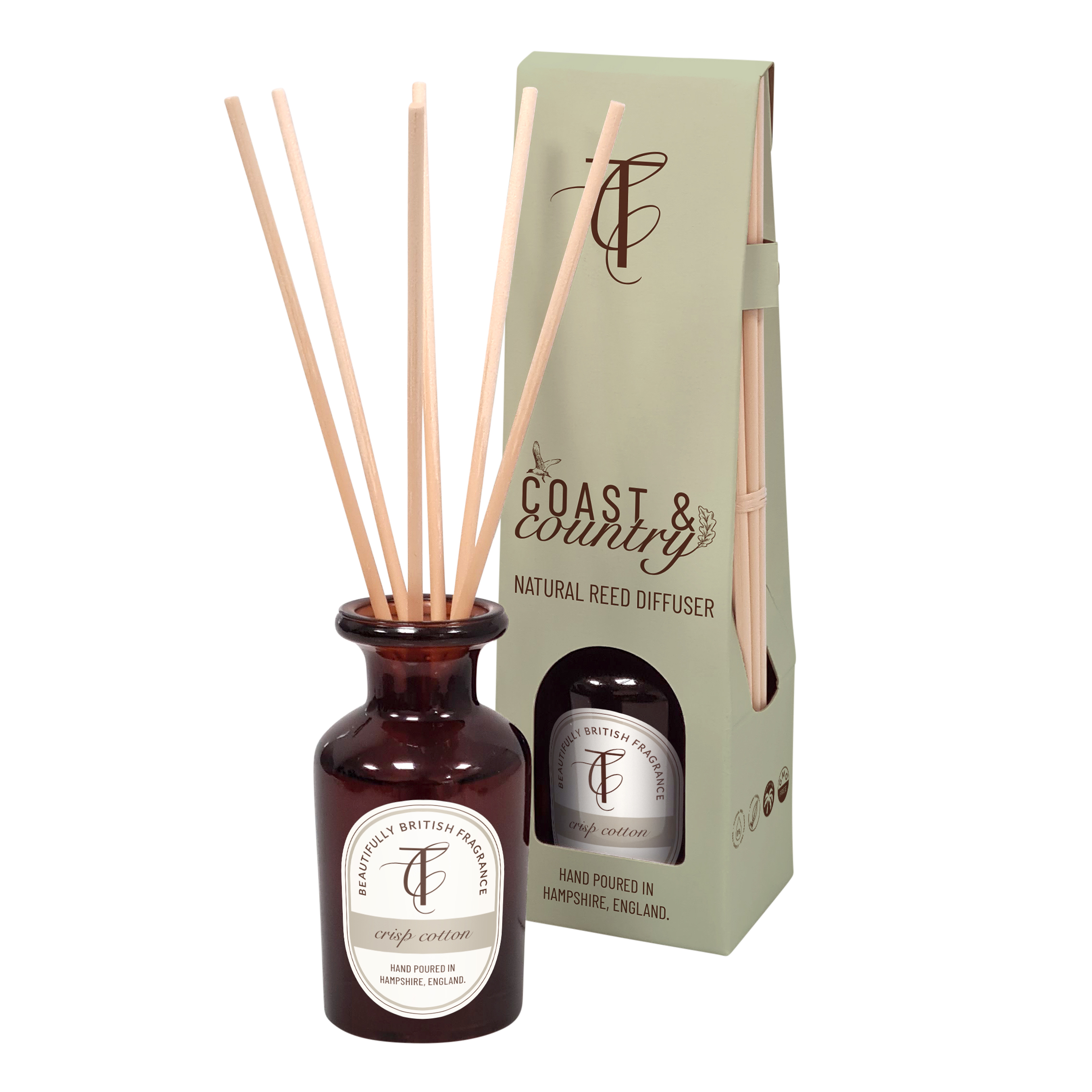 NEW - COAST & COUNTRY - Crisp Cotton 100ml Amber Glass Natural Reed Diffuser - The Country ...